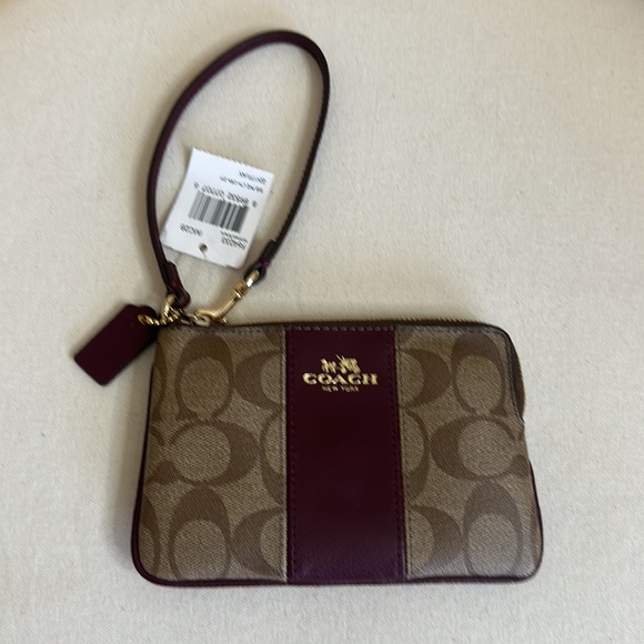 Coach | Bags | Nwt Cute Coach Brown Burgundy Logo Pattern Wristlet ...